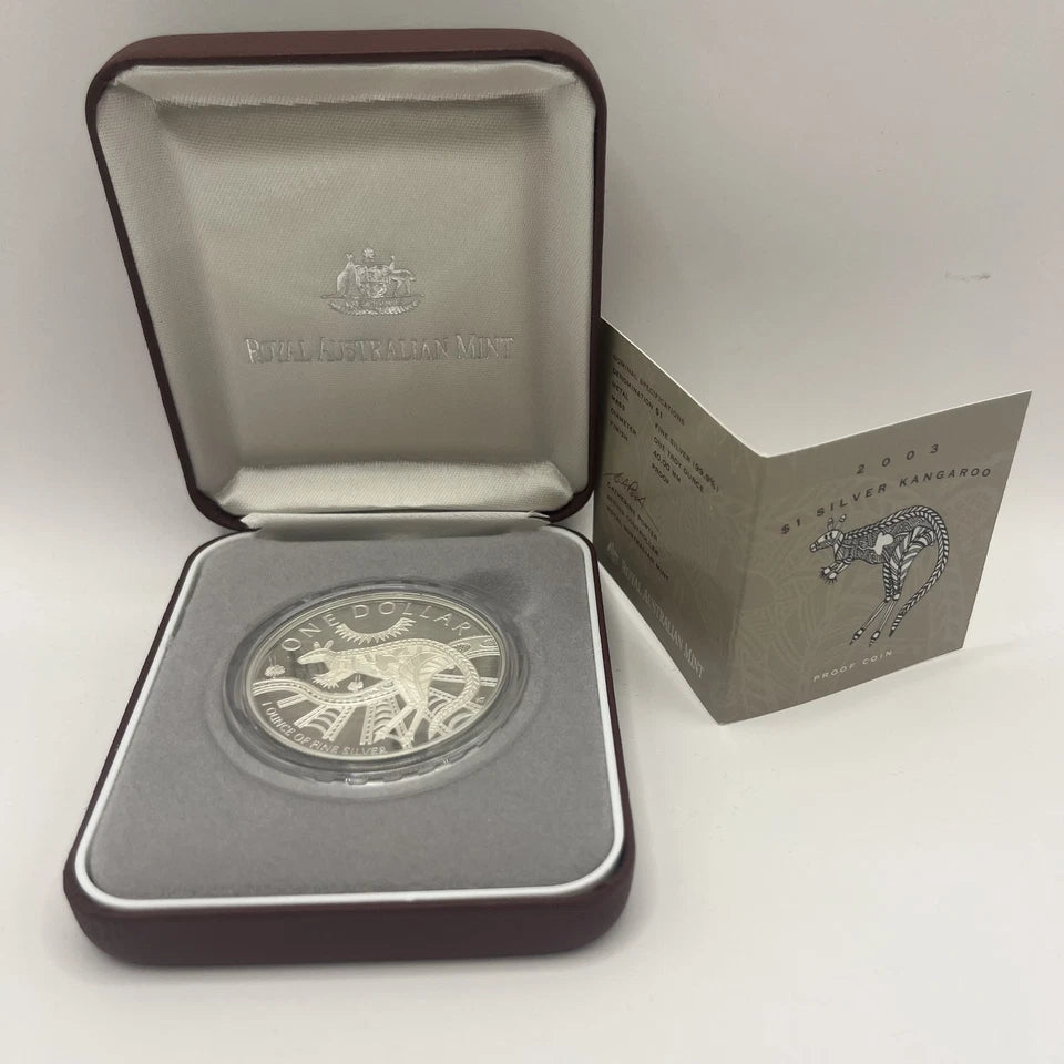 2003 Silver One Dollar Coin - Silver Kangaroo - Proof RAM Case ...